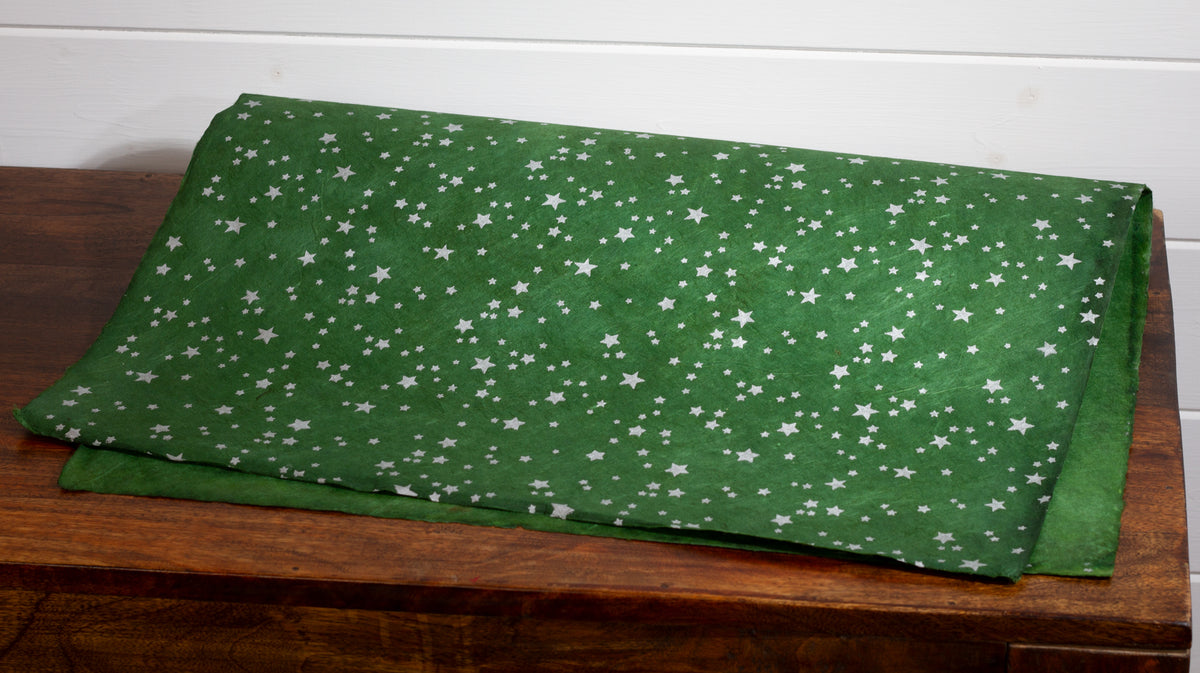 Gift Wrap - Screen Printed Silver Stars on Green – Anglesey Paper Company