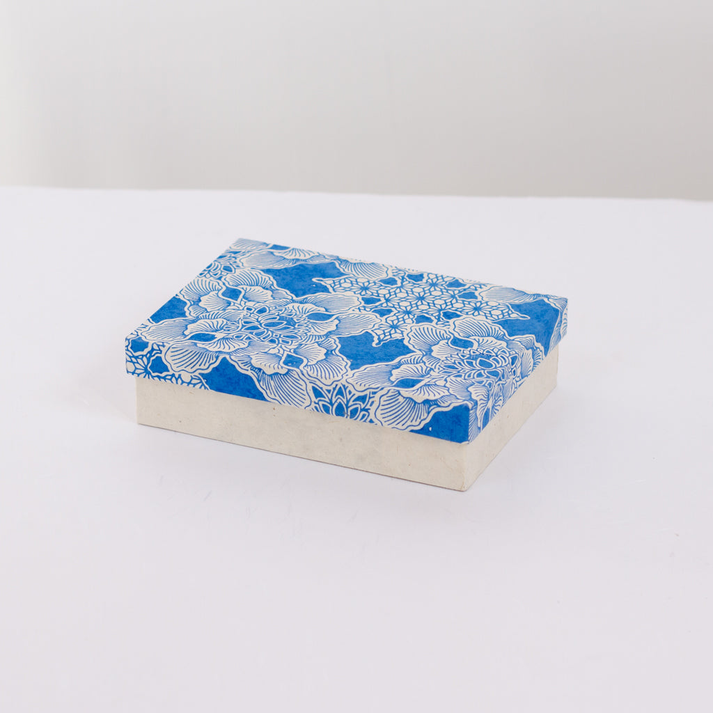 Notelet Set with Box - Handmade Lokta Paper with Blue Lotus Screen Pri ...